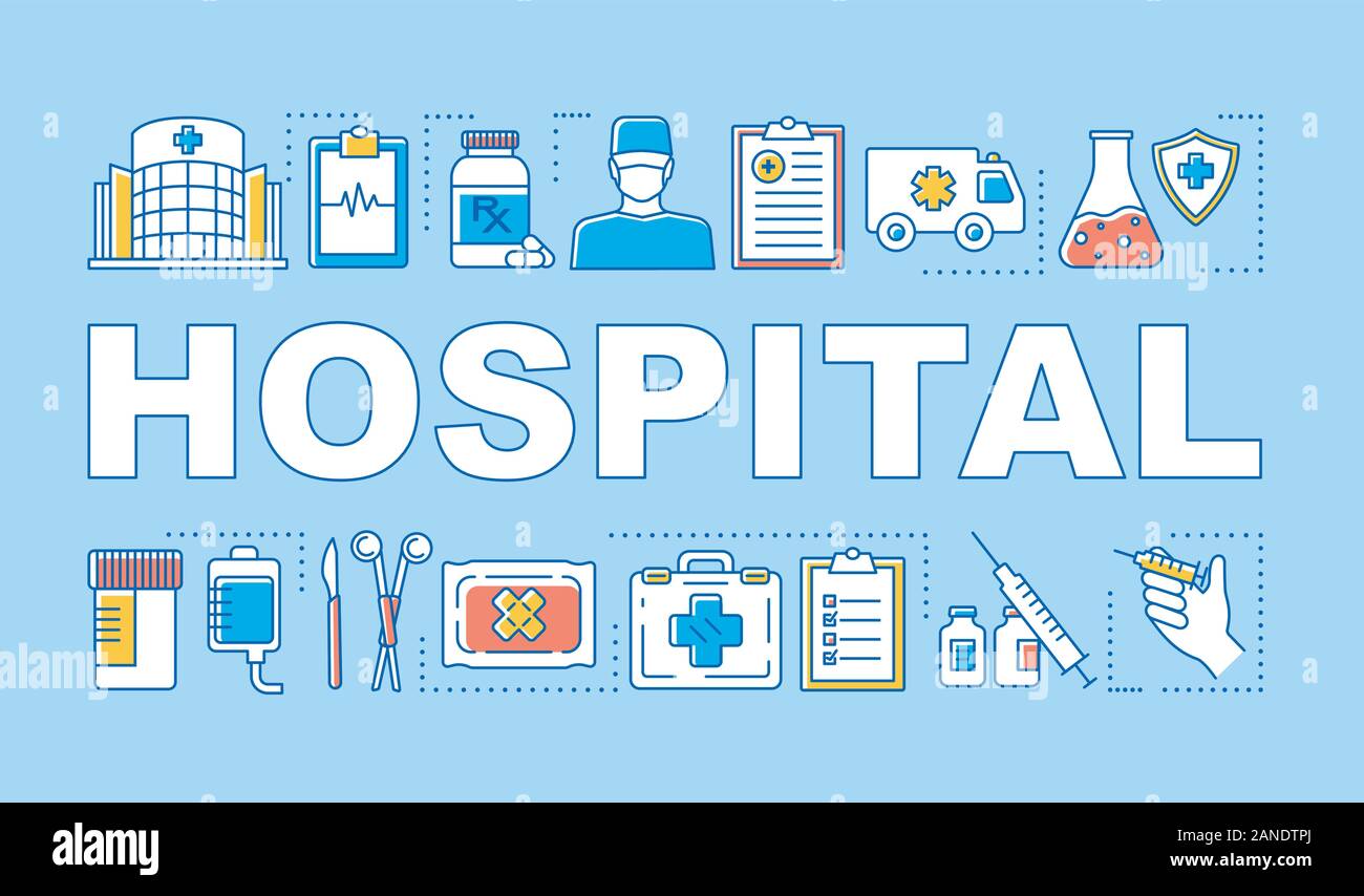 Hospital word concepts banner. Medical services. Therapy, surgery ...