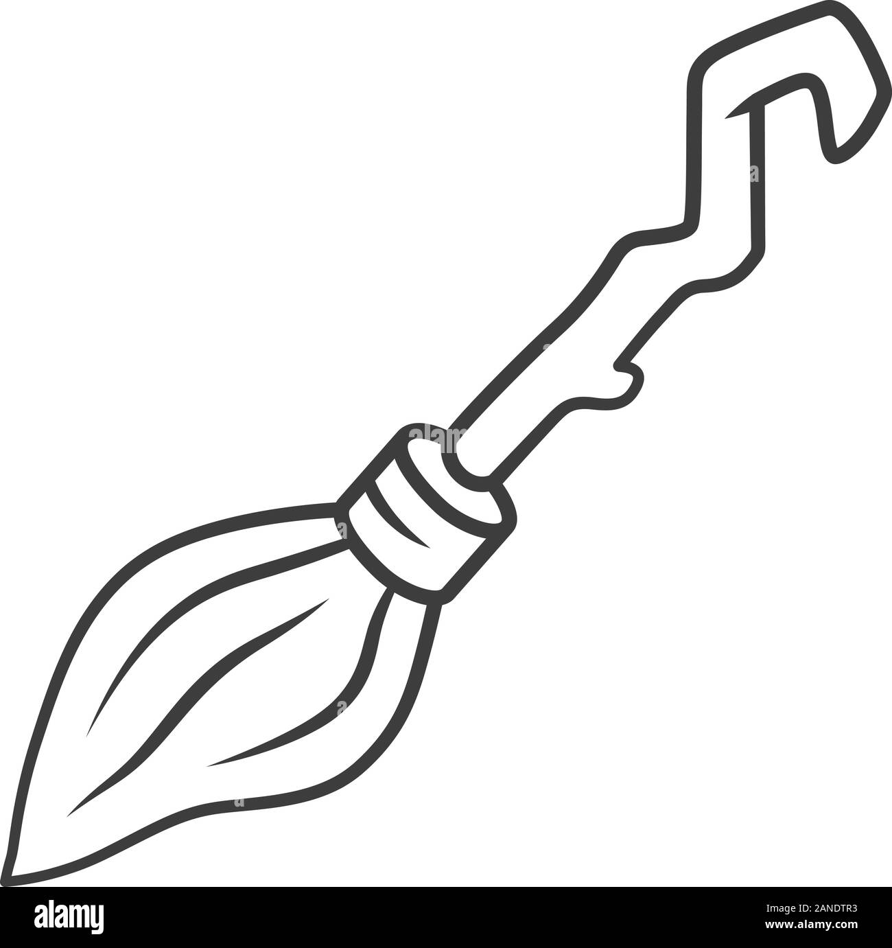 Witch broomstick linear icon. Thin line illustration. Magical broom ...