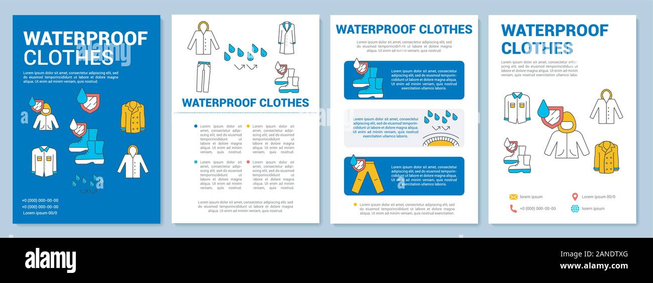 Waterproof clothes, footwear brochure template layout. Flyer, booklet ...