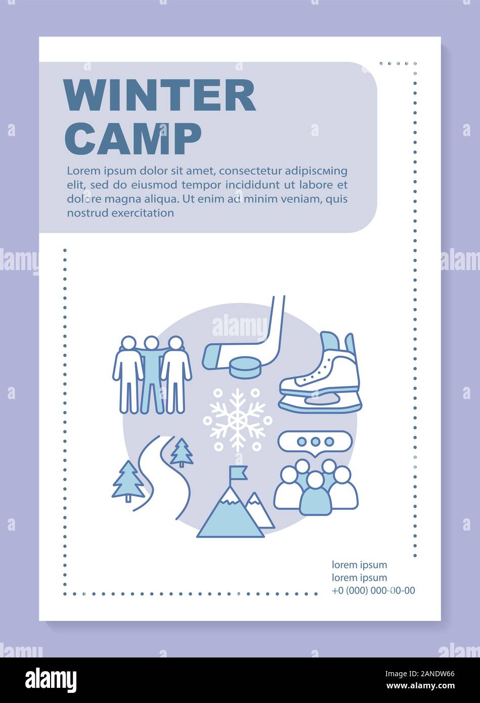 Active family winter camp, resort brochure template layout. Flyer ...