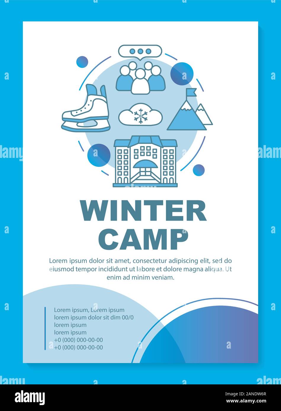 Winter activities camp, holiday resort brochure template layout. Flyer ...
