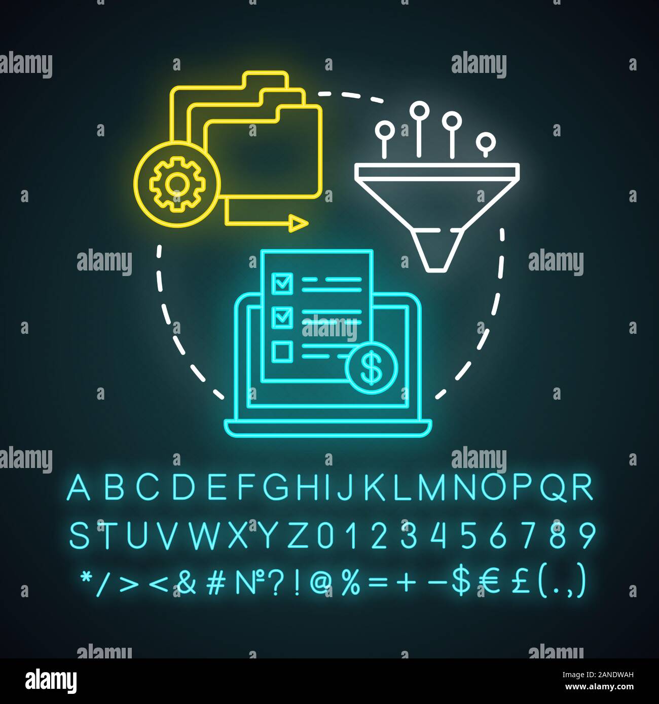Consolidator neon light concept icon. Billing idea. Billing idea thin ...