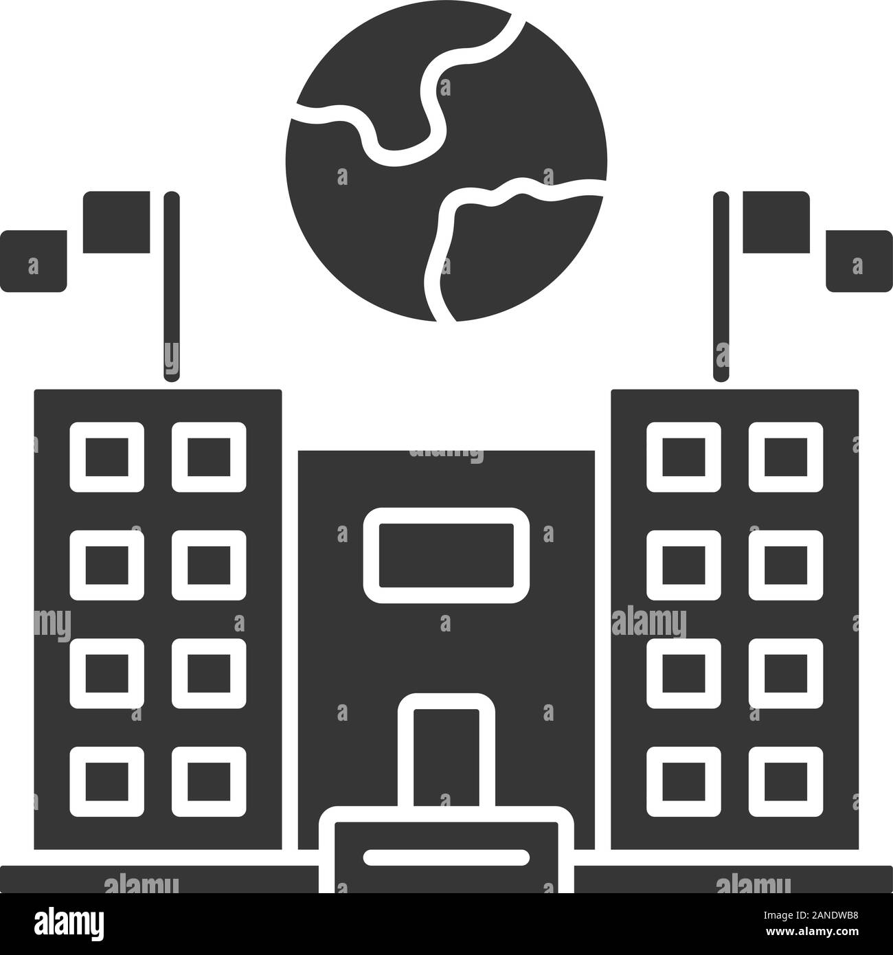 Immigration center glyph icon. Embassy and consulate building ...