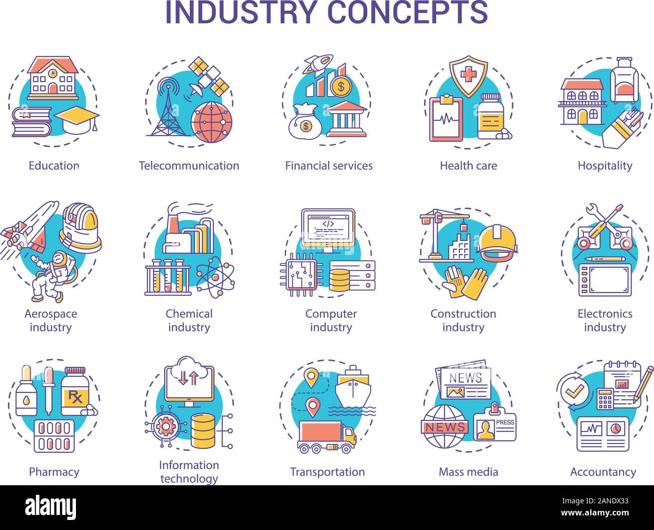 Industry concept icons set. Technology development. Manufacturing ...