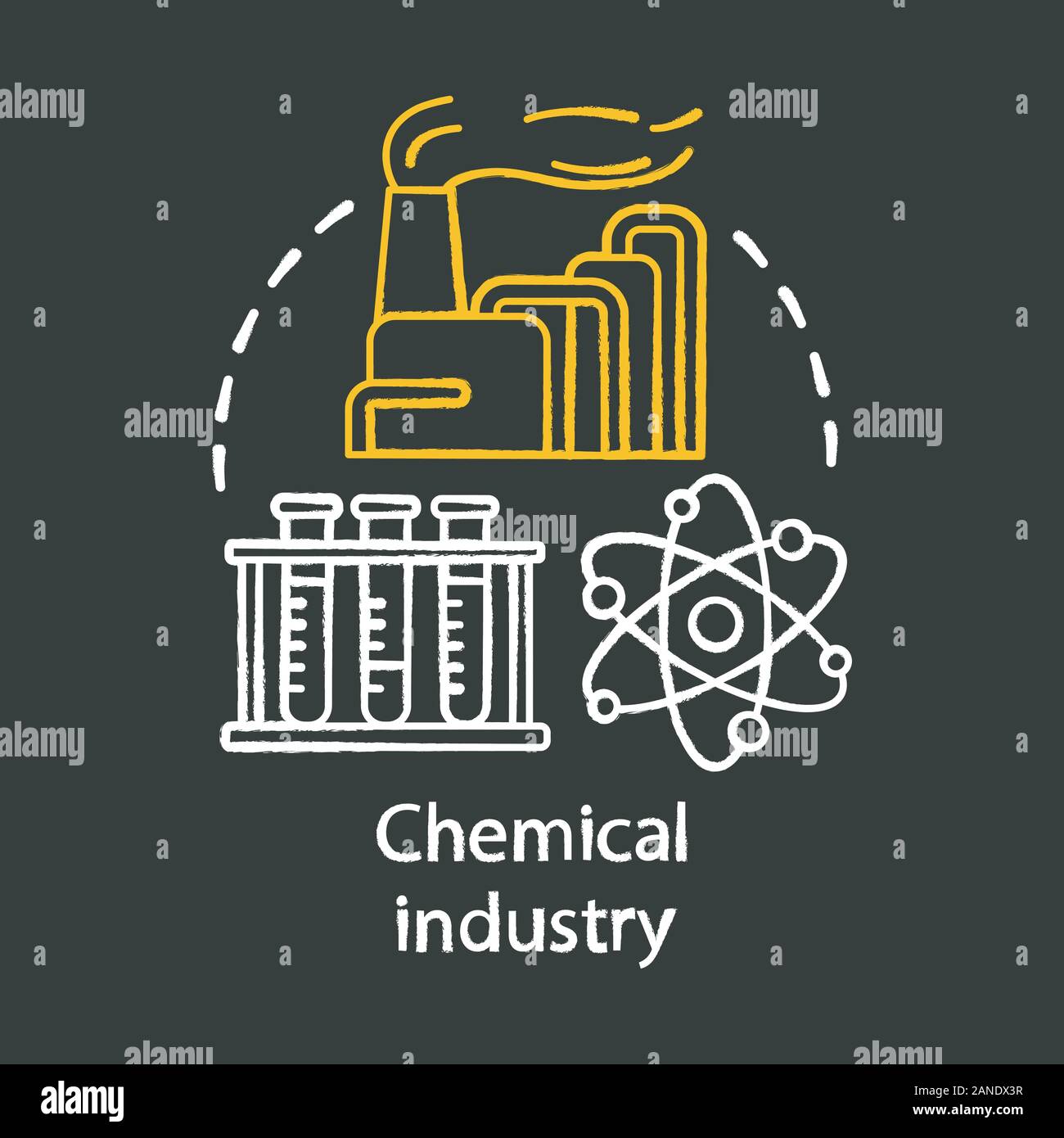 Chemical industry chalk concept icon. Industrial chemicals producing ...