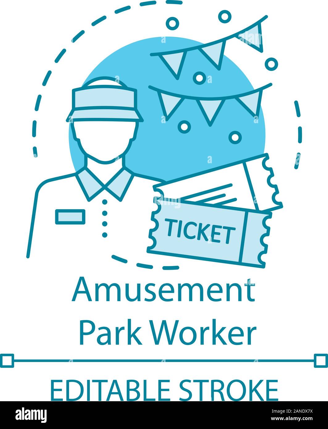 Amusement park worker concept icon. Summer part-time job idea thin line ...