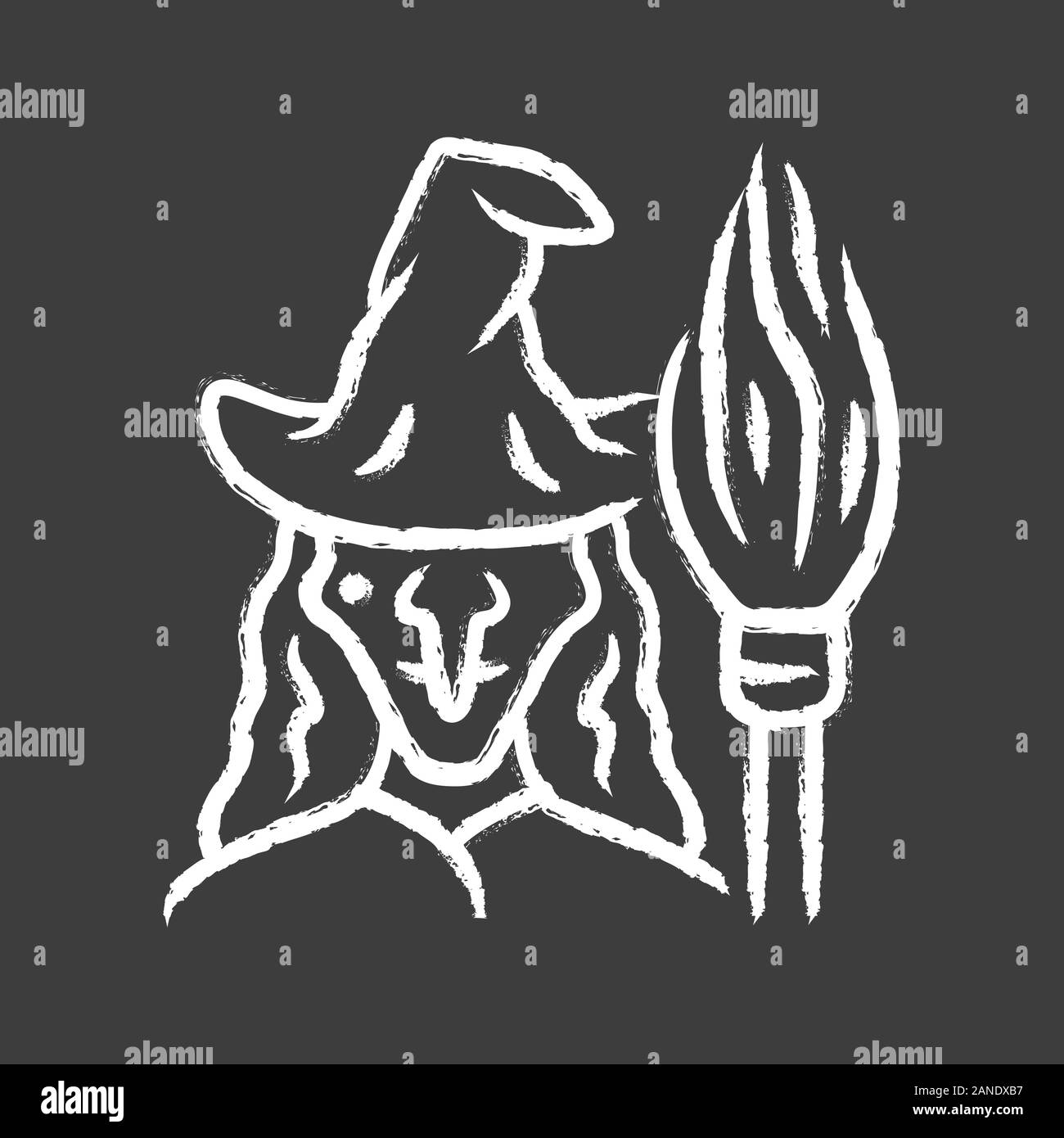 Witch chalk icon. Wicked sorceress, hag with broomstick. Halloween ...