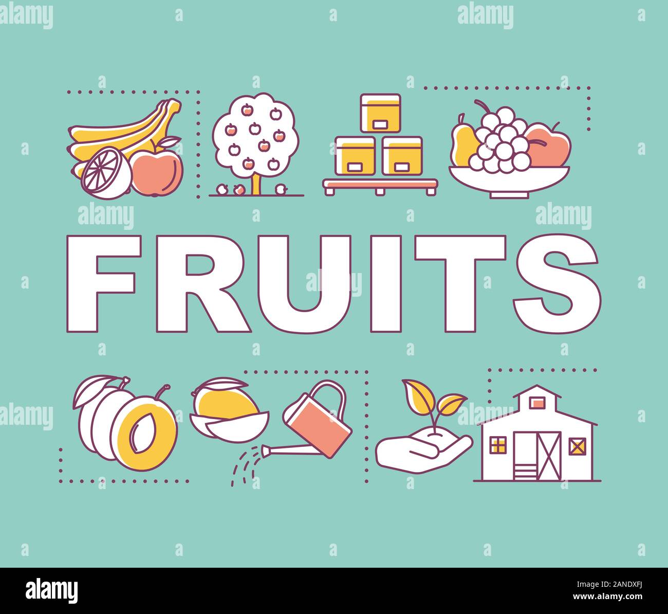 Fruits word concepts banner. Growing harvesting and storage gardening ...