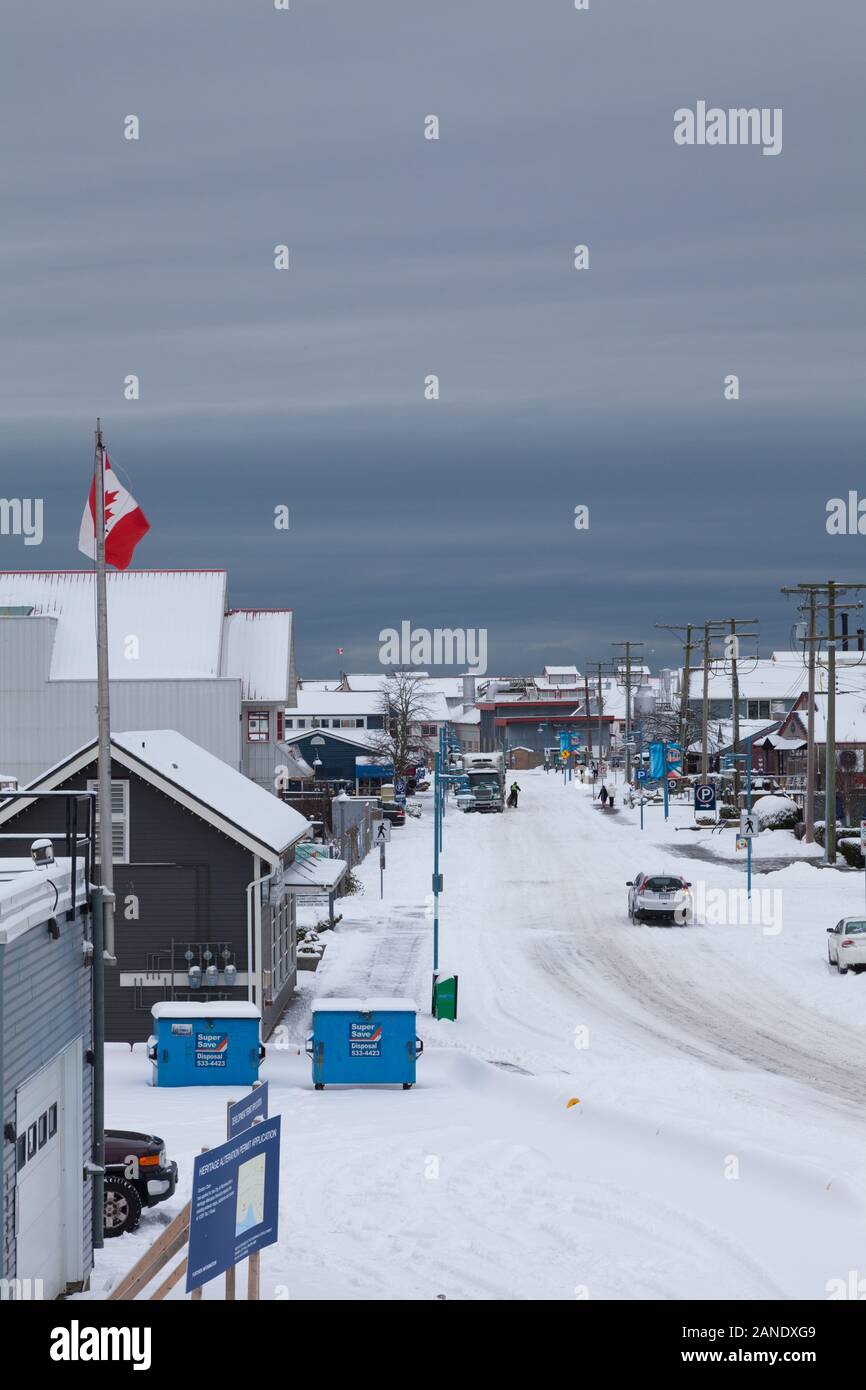 Winter street scene in Steveston Village Richmond British Columbia ...