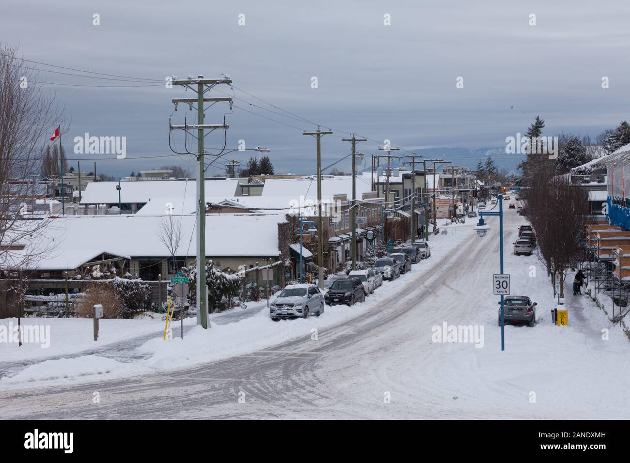 Winter street scene in Steveston Village Richmond British Columbia ...