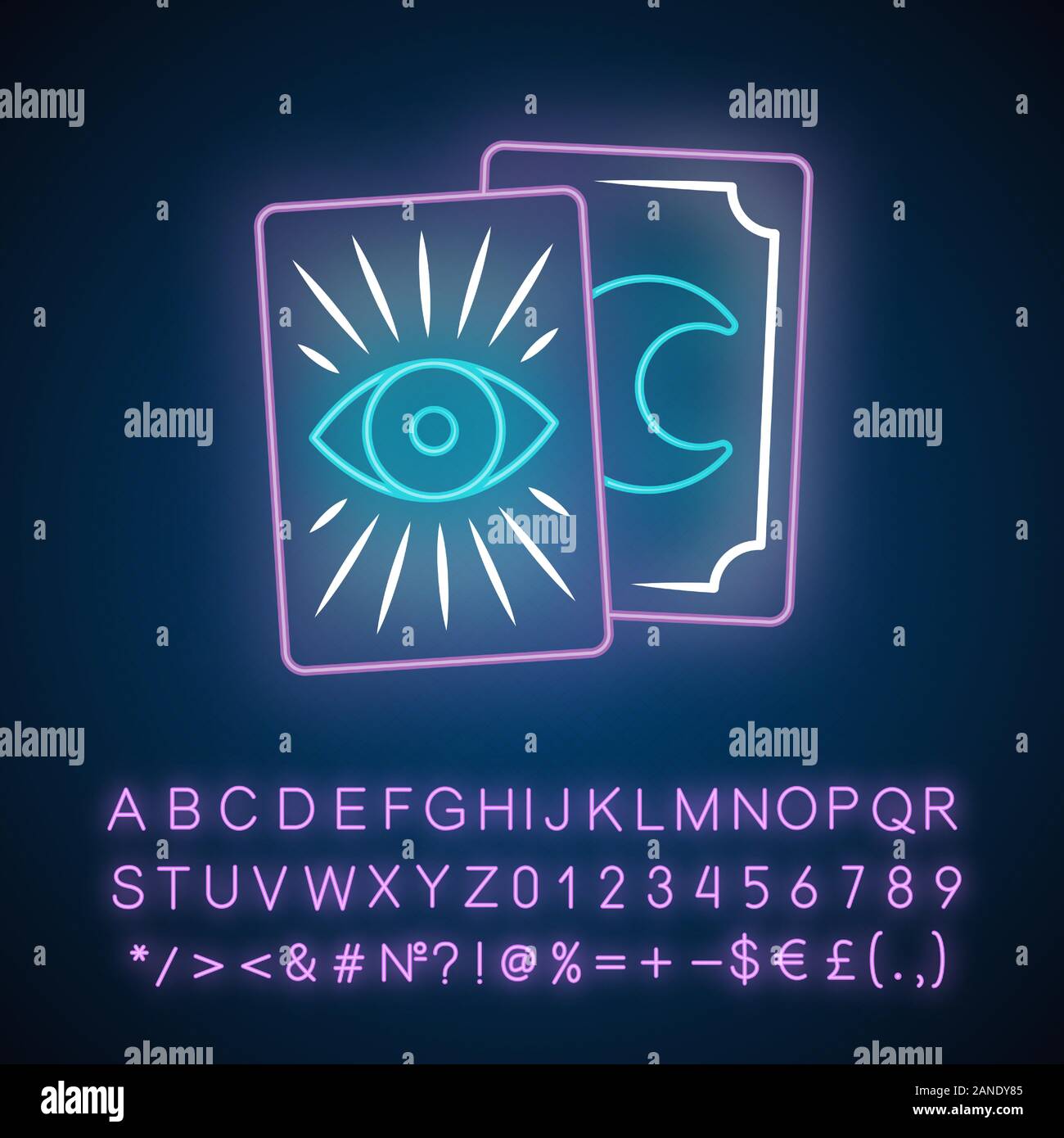 Tarot cards neon light icon. Tarocchi, tarock, oracle playing cards ...