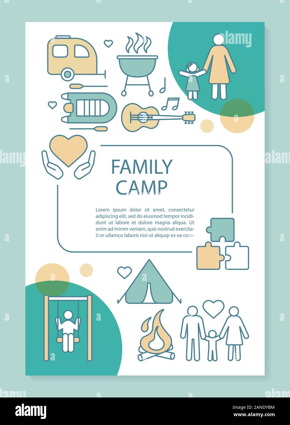 Family, parents and children camp brochure template layout. Flyer ...
