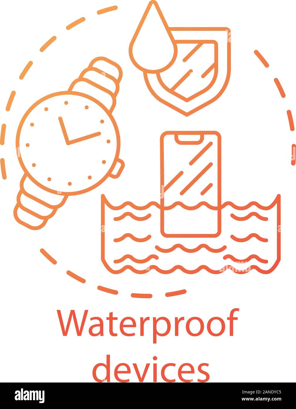 Waterproof electronics concept icon. Water resistant gadgets idea thin ...