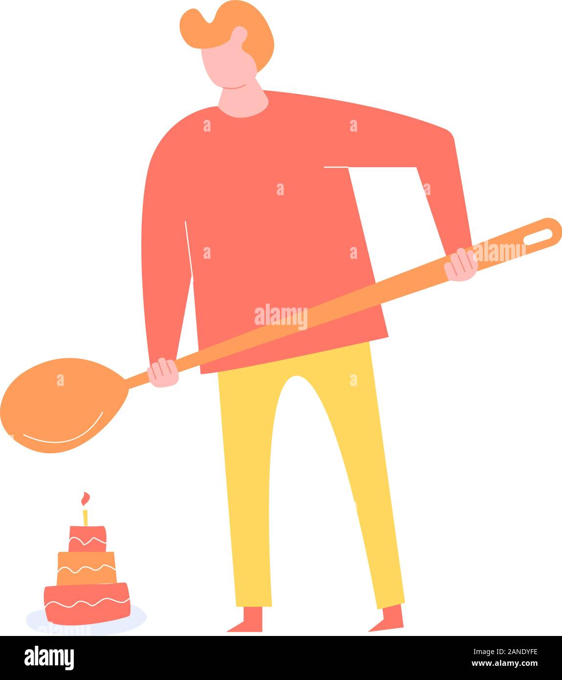 Man with a big spoon is going to eat a cake Stock Vector Image & Art ...