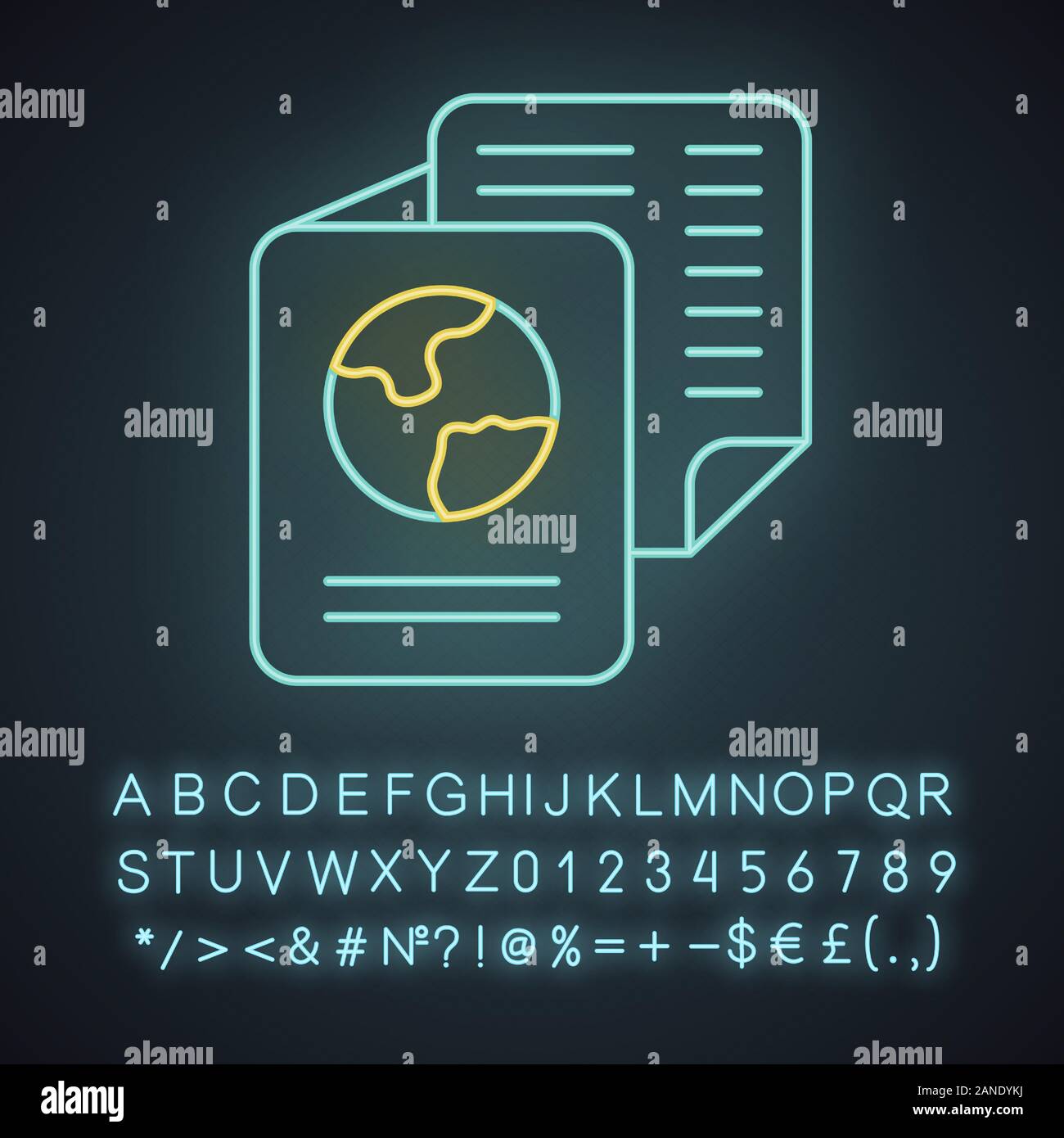 Immigration documents neon light icon. International passport ...