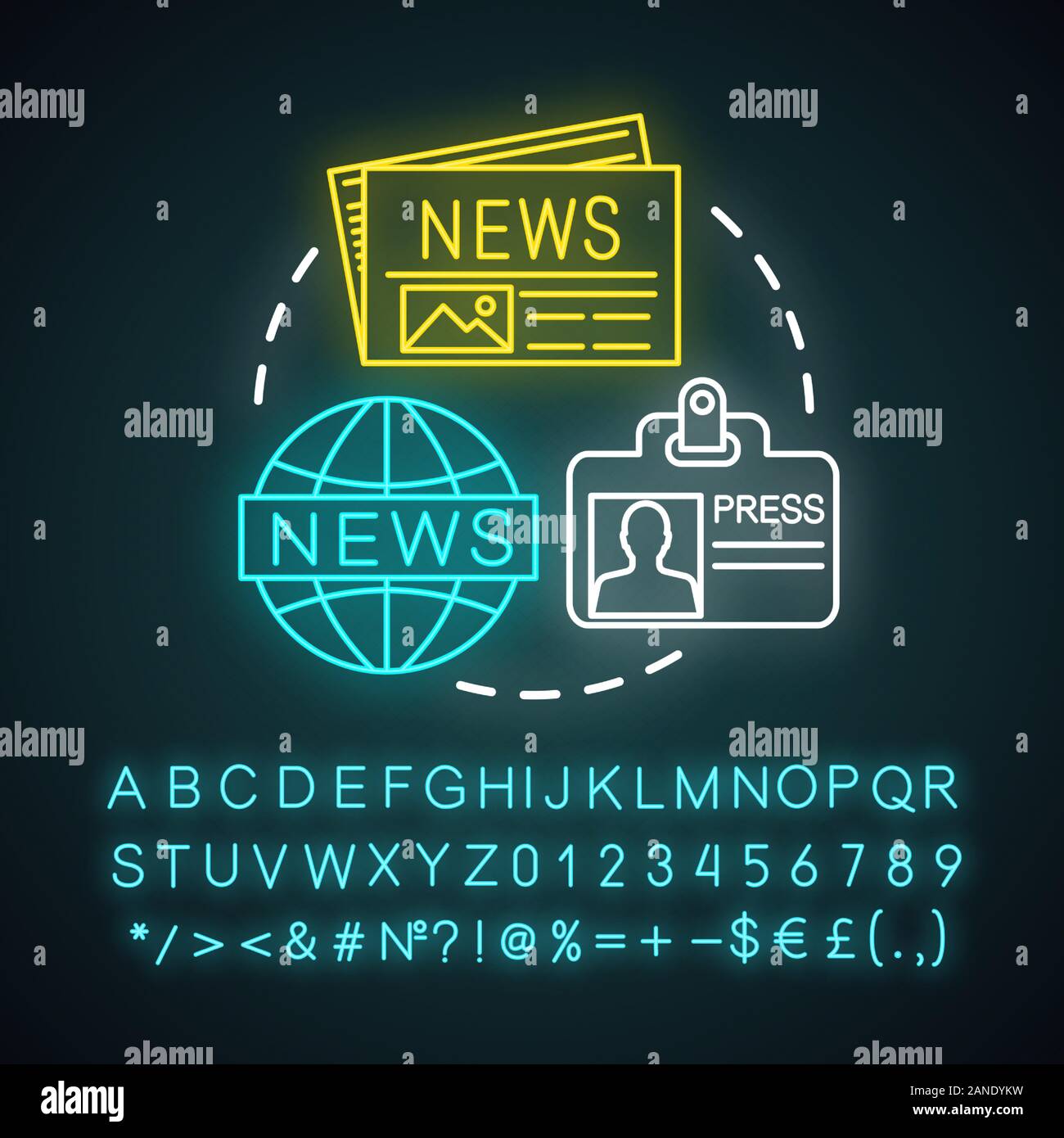 Mass media neon light concept icon. News agency. Journalism, press ...