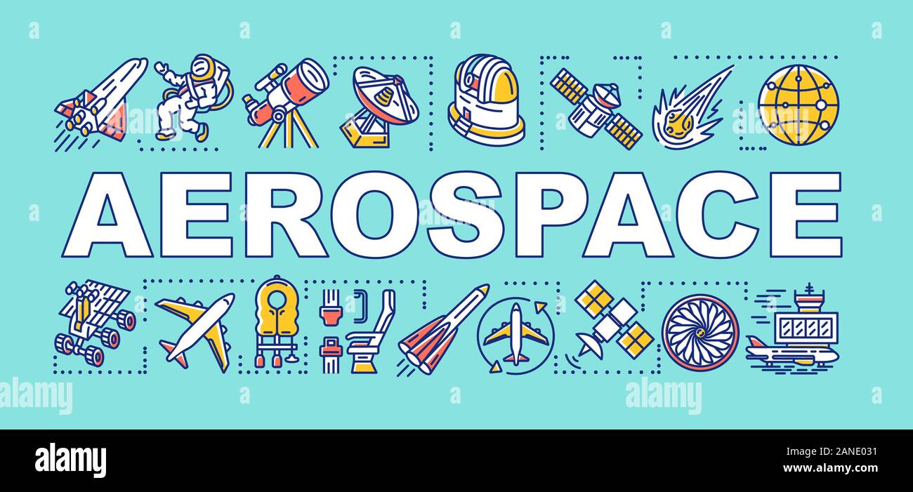 Aerospace word concepts banner. Cosmos exploration and travel. Aviation ...