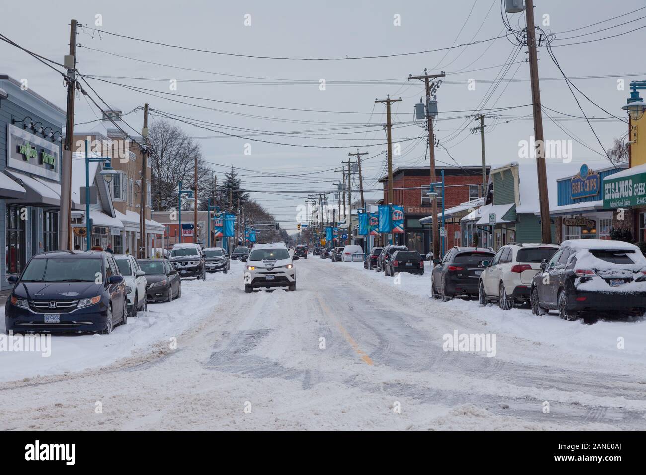 Winter street scene in Steveston Village Richmond British Columbia ...
