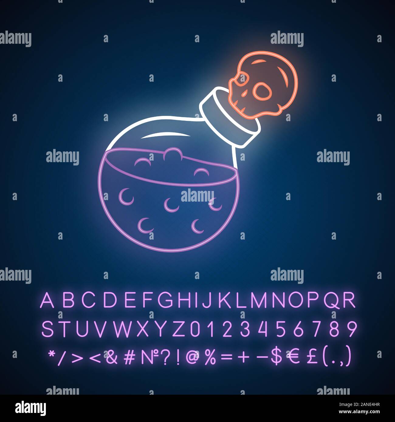 Death potion neon light icon. Alchemy and apothecary liquid bottle with ...