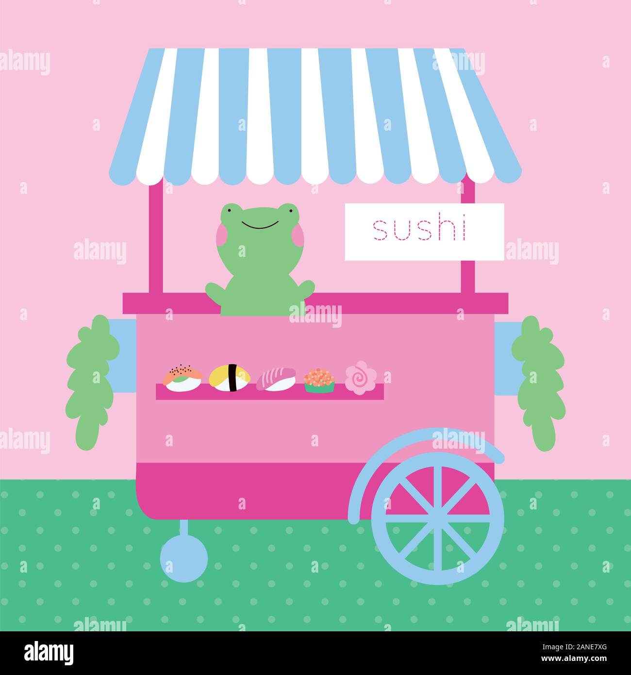 cute kawaii postcard with sushi cart and toad Stock Vector Image & Art ...
