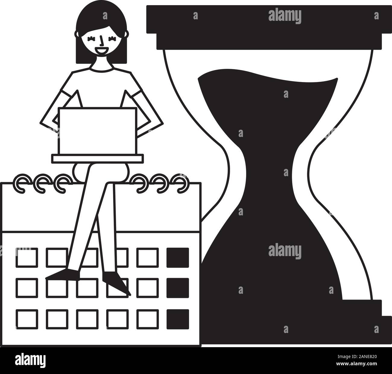 woman working laptop calendar clock Stock Vector Image & Art - Alamy