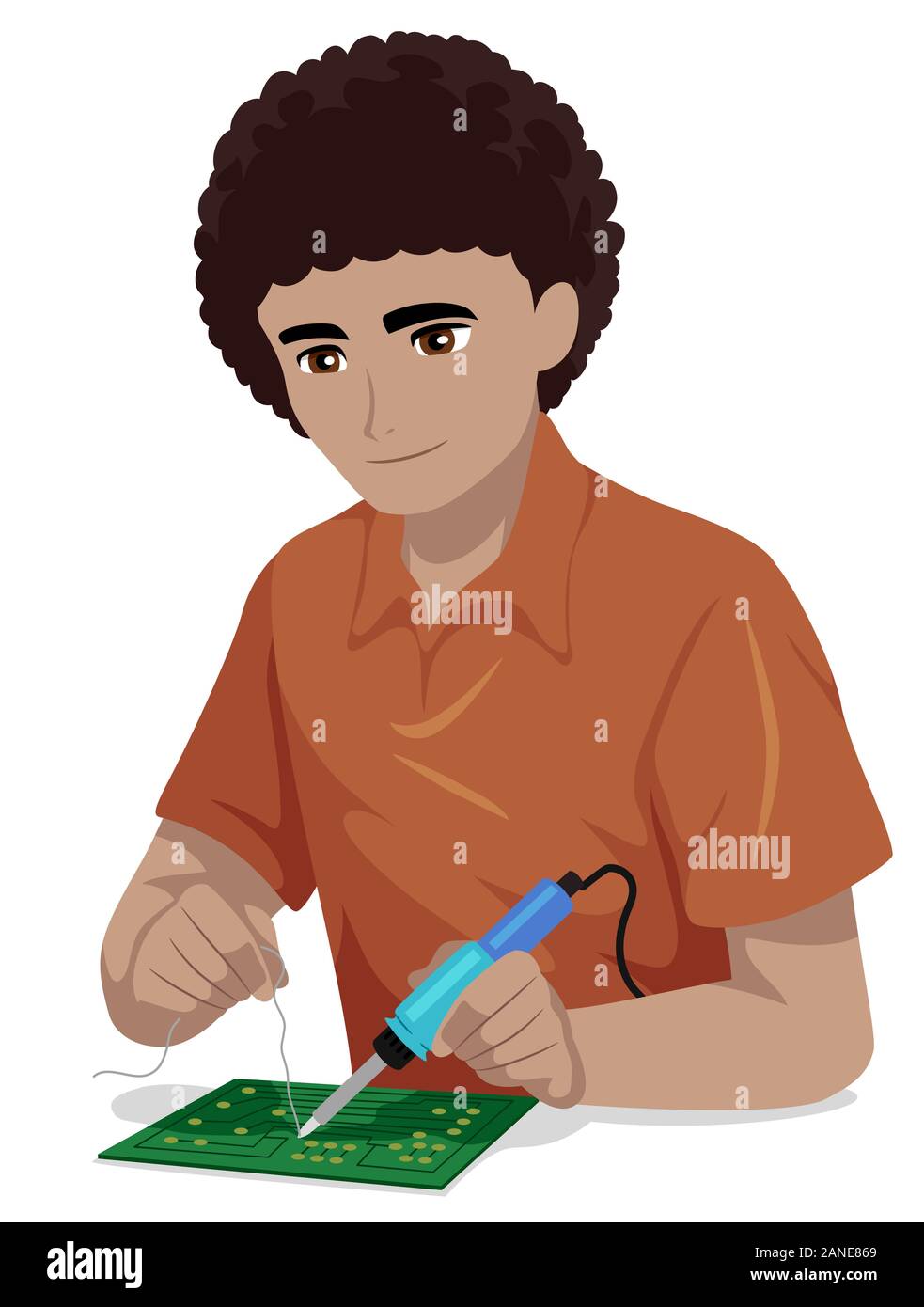Illustration of an African American Teenage Guy in Engineering Working ...