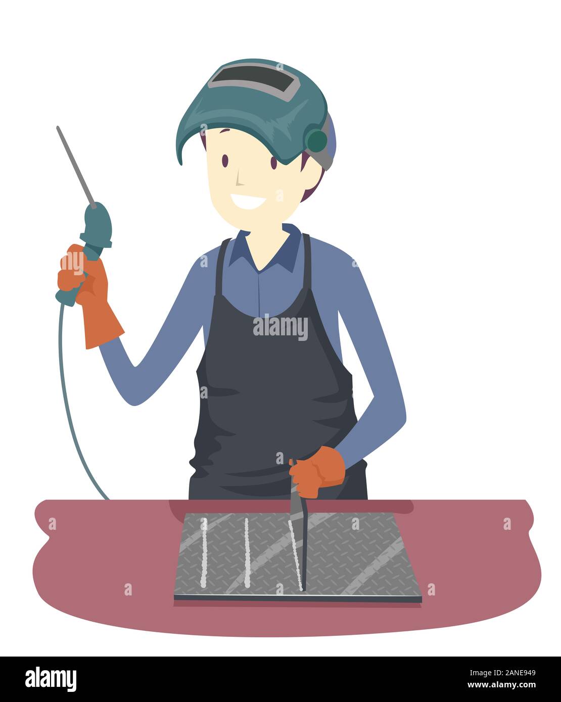 Illustration of a Man Wearing Face Mask and Holding Welding Machine and ...