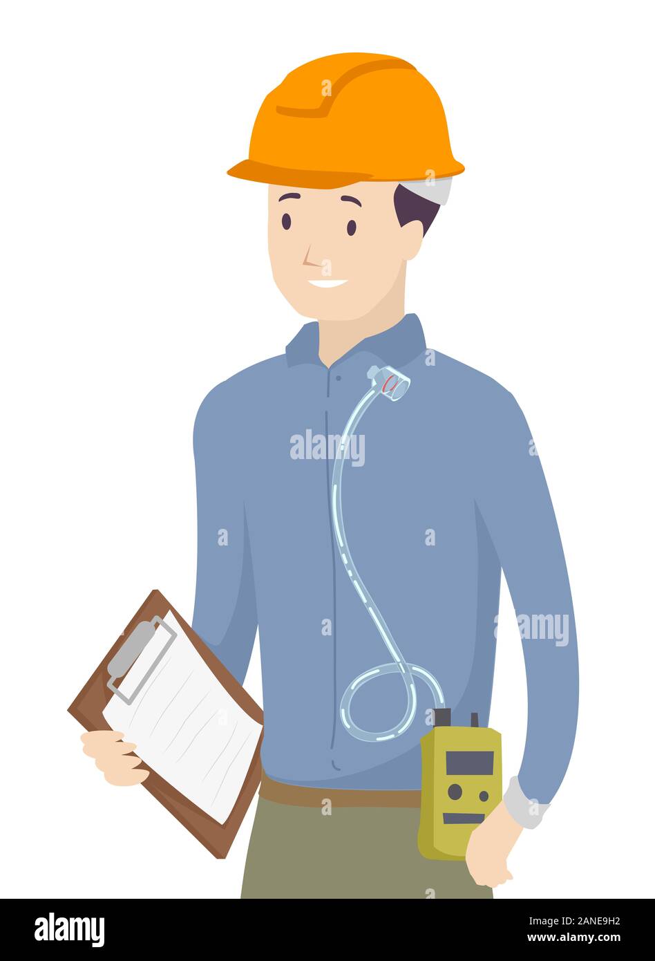 Illustration of a Man Wearing a Safety Hard Hat, Holding a Folder Tag ...