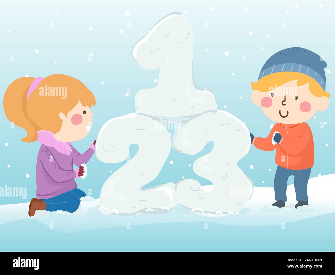 Illustration of Kids Building 123 Numbers Outdoors while Snow is ...