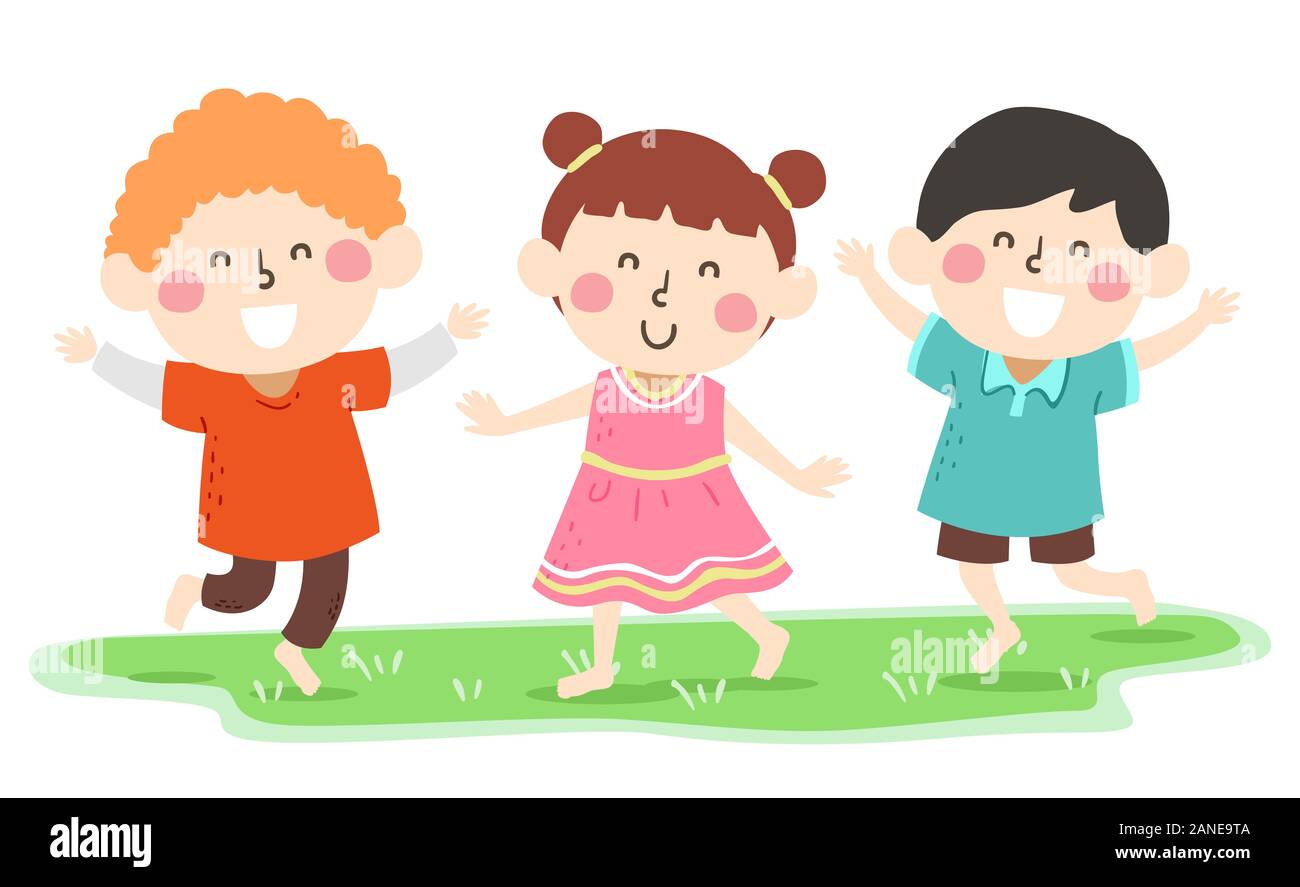 Illustration of Kids Feeling the Grass with their Bare Feet in the ...