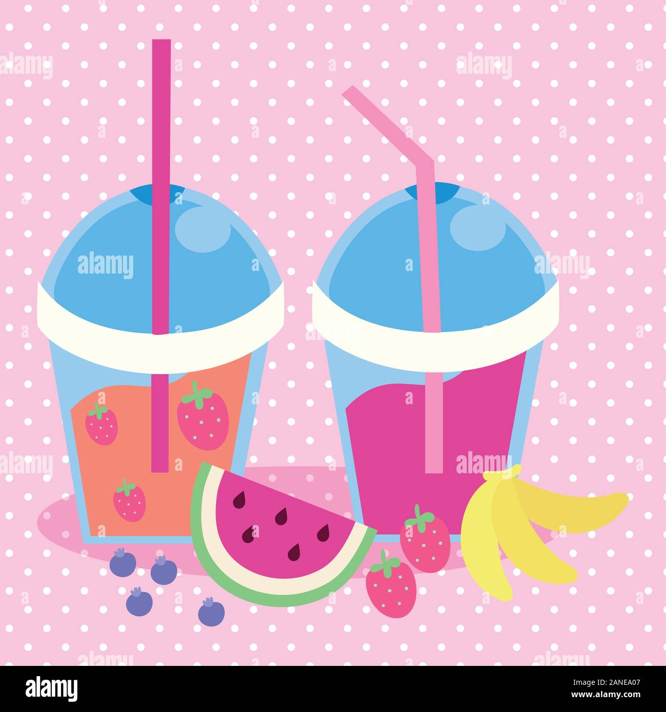 cute kawaii postcard with smoothies fruits Stock Vector Image & Art - Alamy
