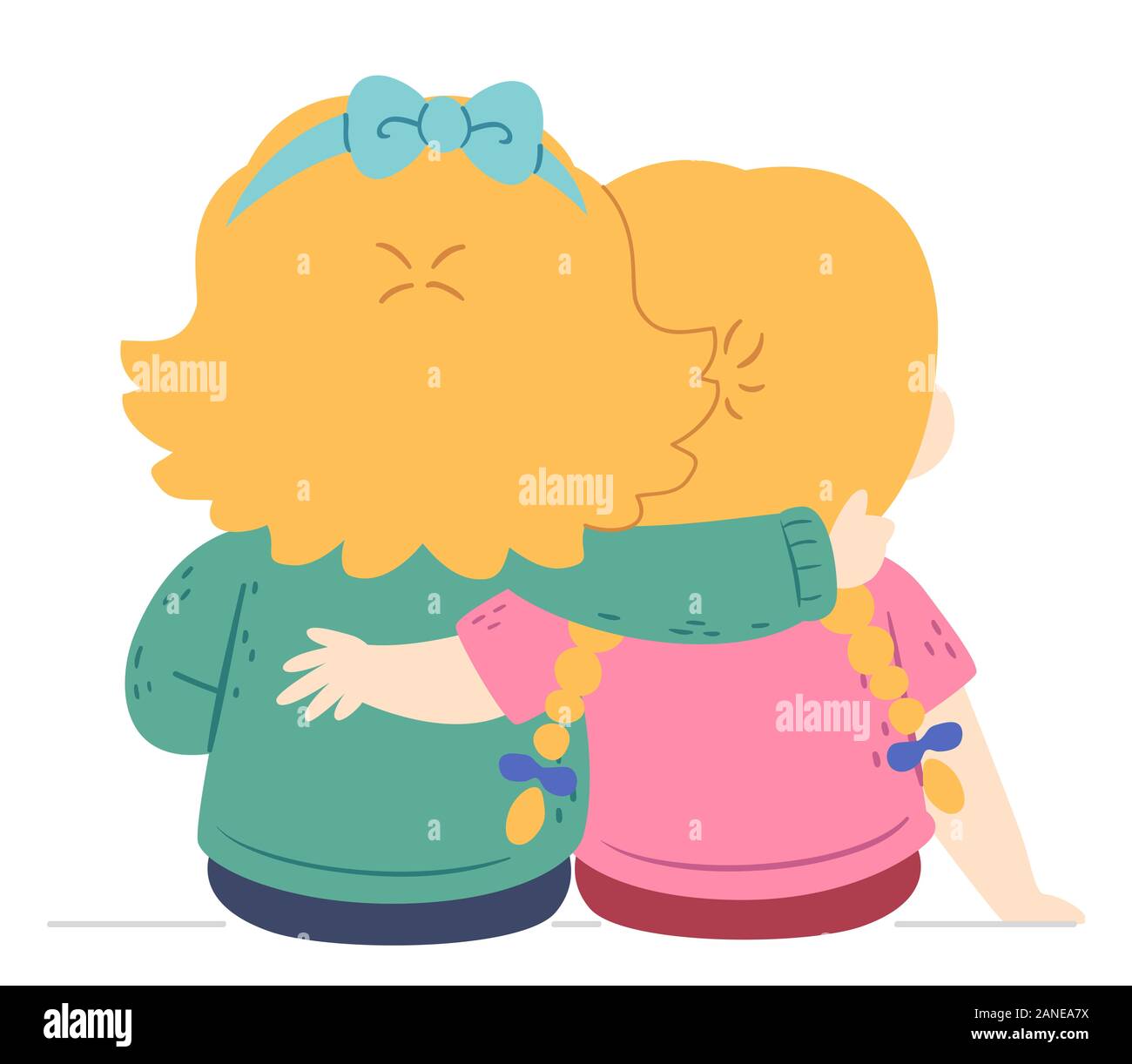 Illustration of the Back of Kids Girls with Arms on their Shoulders ...