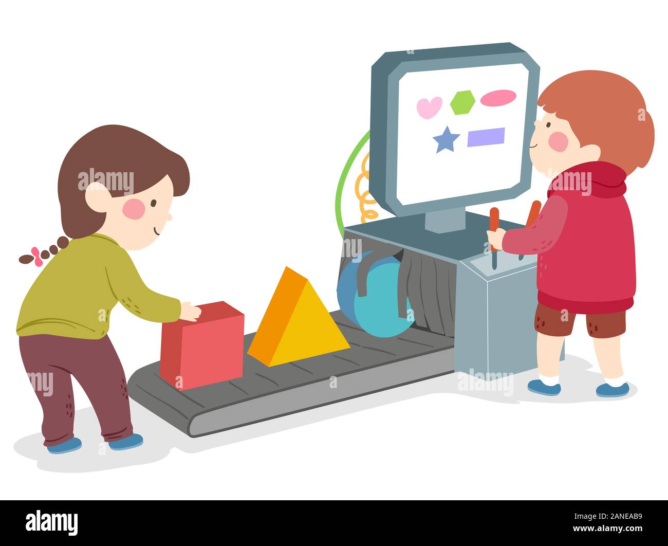 Illustration of Kids Inspecting and Examining Geometric Shapes Through ...