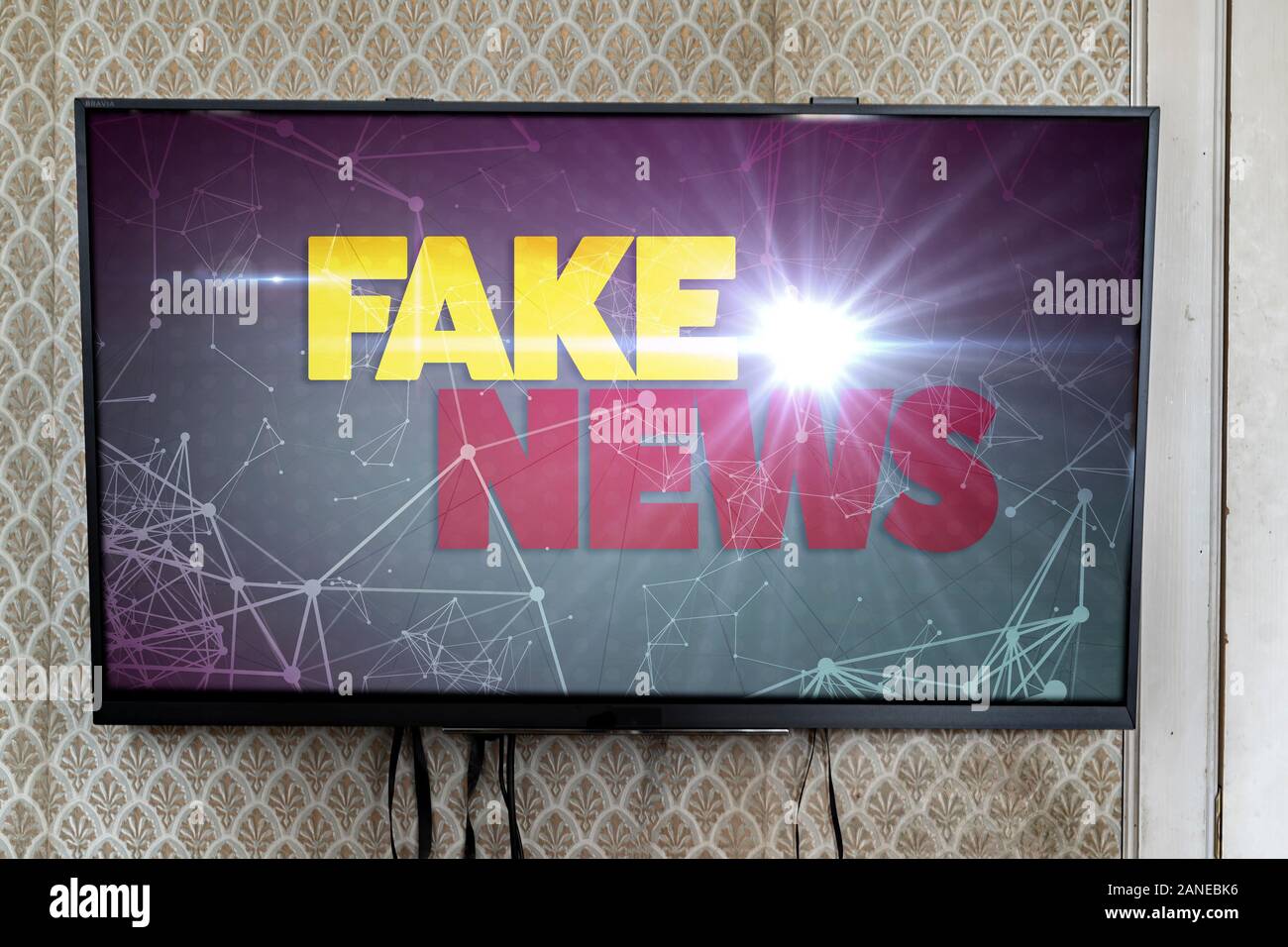tv screen with fake news show in the monitor, government media lie ...