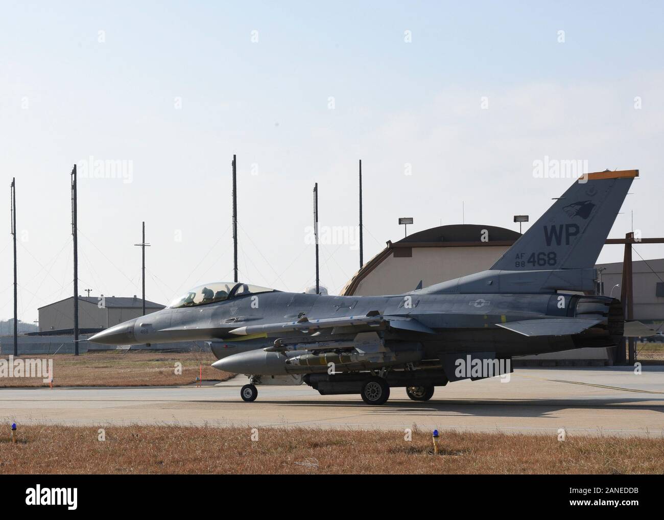 A U.S. Air Force F-16 Fighting Falcon aircraft assigned to the 80th ...