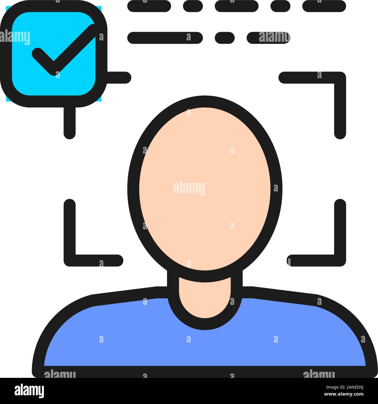 Person identified, face identification flat color line icon Stock ...