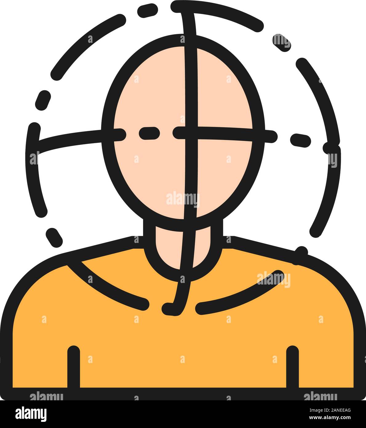 Person scanning, face verification, 360 degrees view flat color line ...