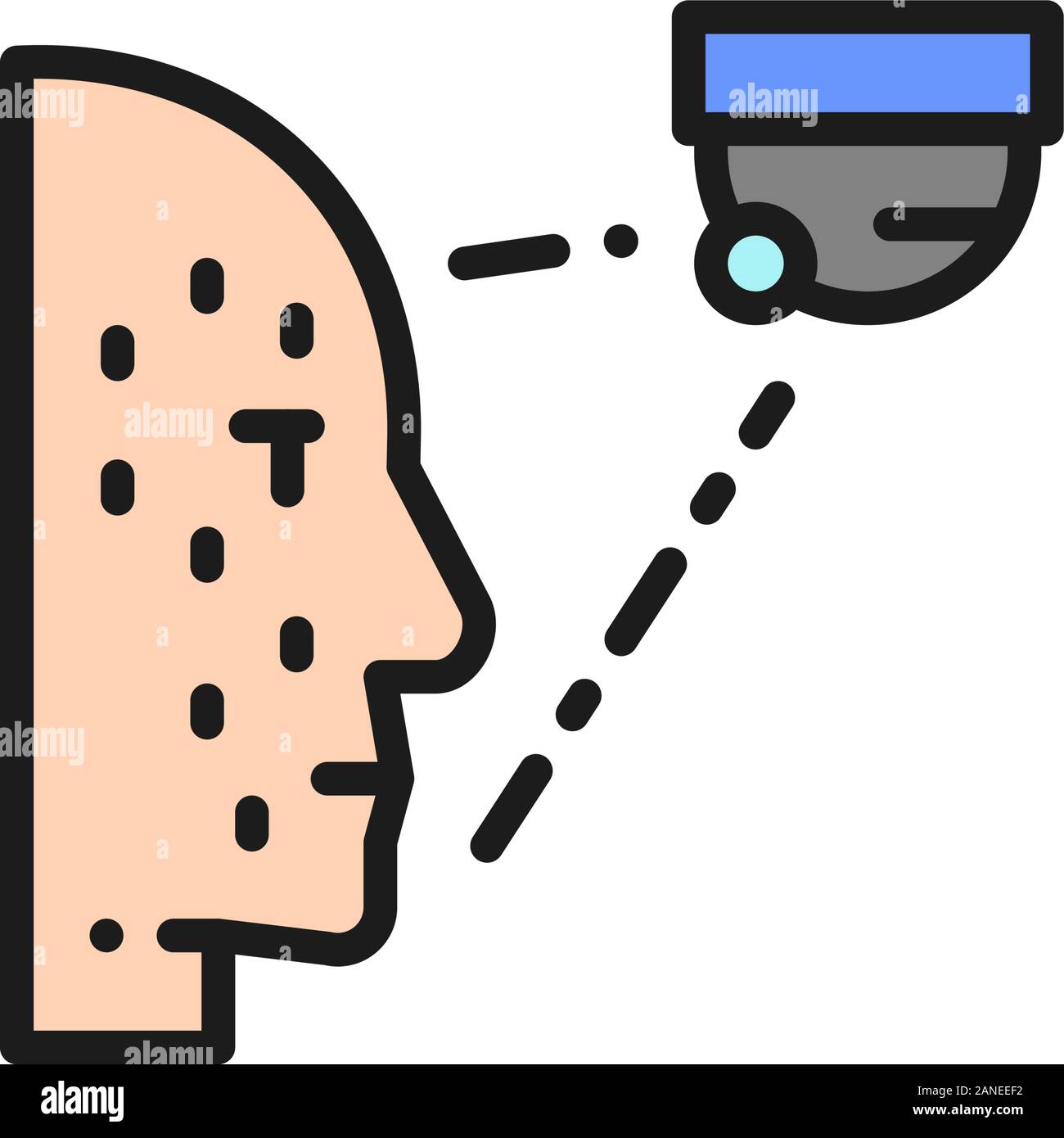 Biometric face verification, face scanning flat color line icon Stock ...