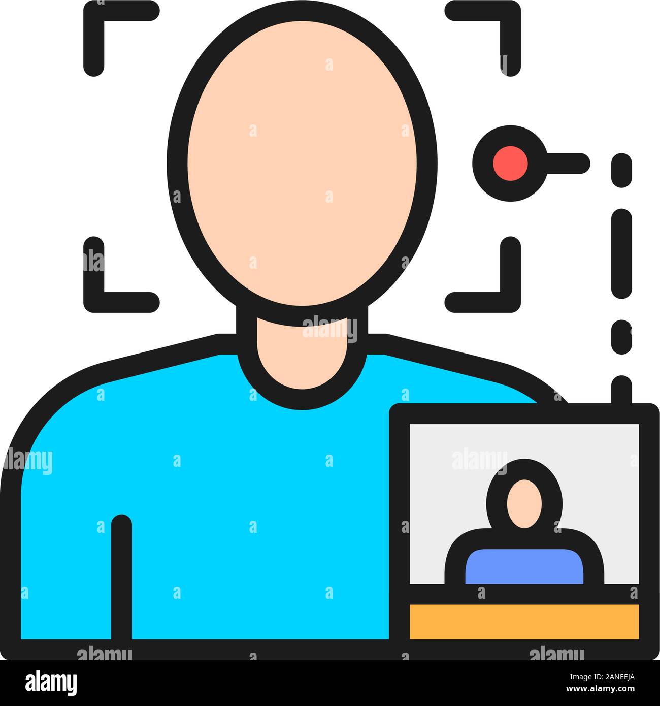 Face search by photo, biometric identification flat color line icon ...