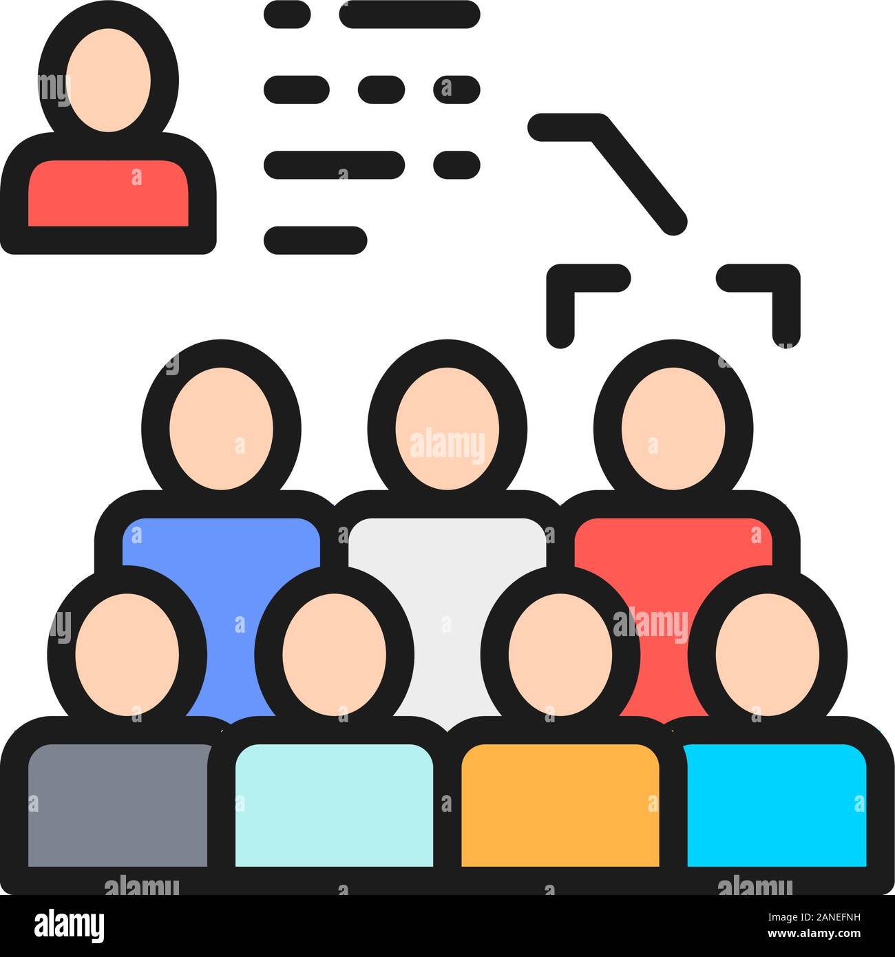 Face recognition in the crowd, face identification flat color line icon ... Face recognition in the crowd, face identification flat color line icon ...