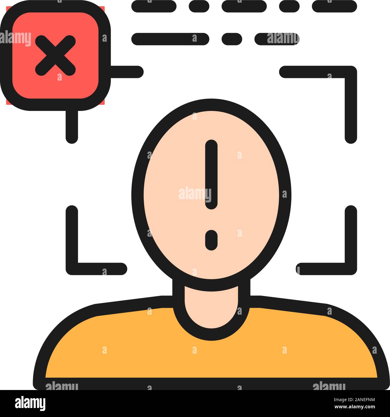 Face not identified, face not recognized flat color line icon Stock ...