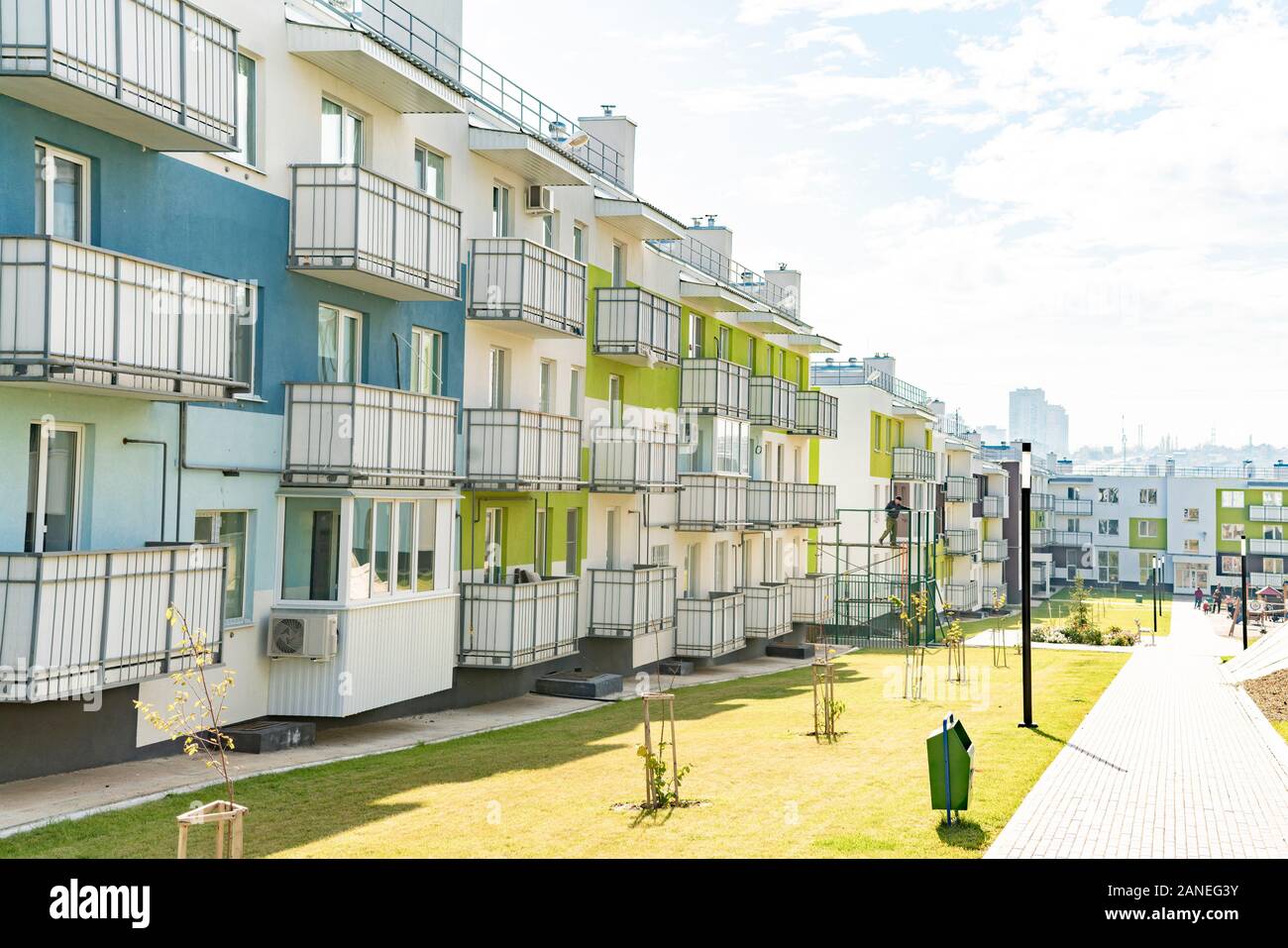 modern apartment buildings block of flat, the district, yard, quater ...