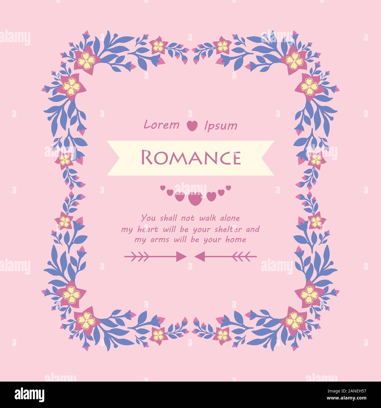 Romance Card template, with elegant pink background, with leaf and ...