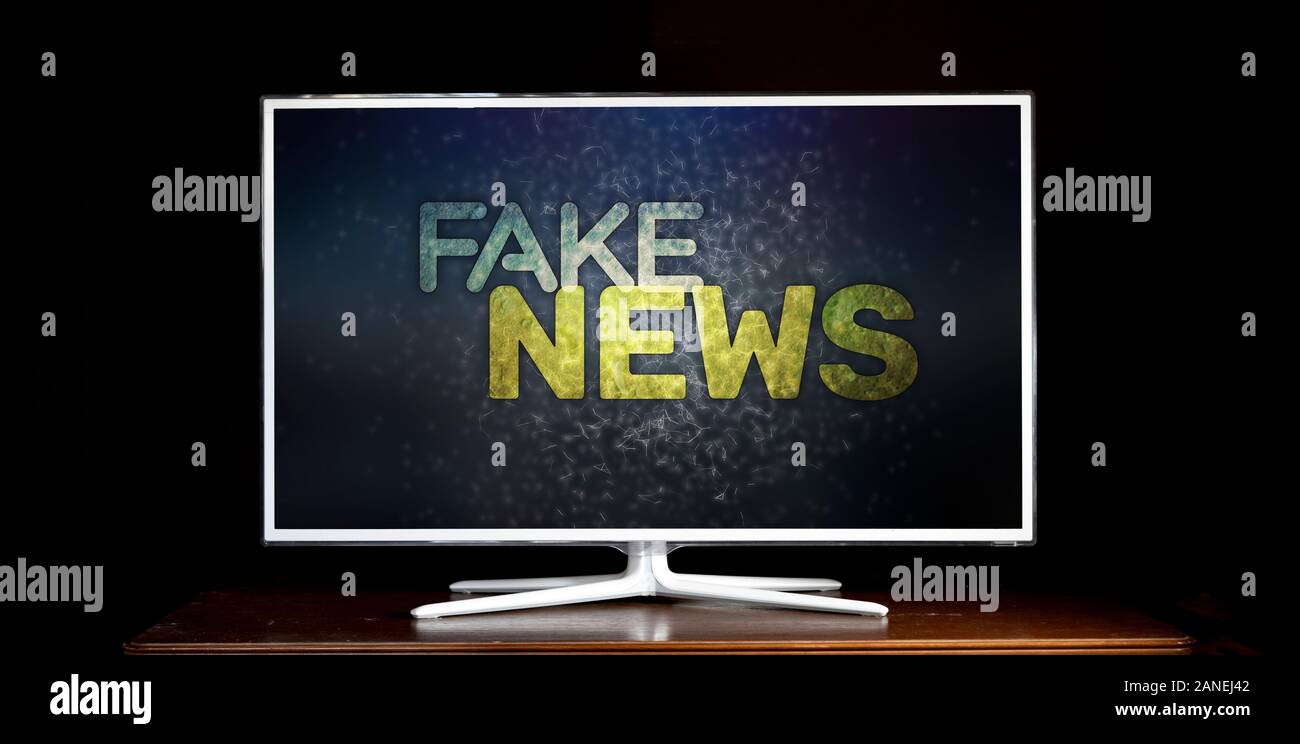 tv screen with fake news show in the monitor, government media lie ...