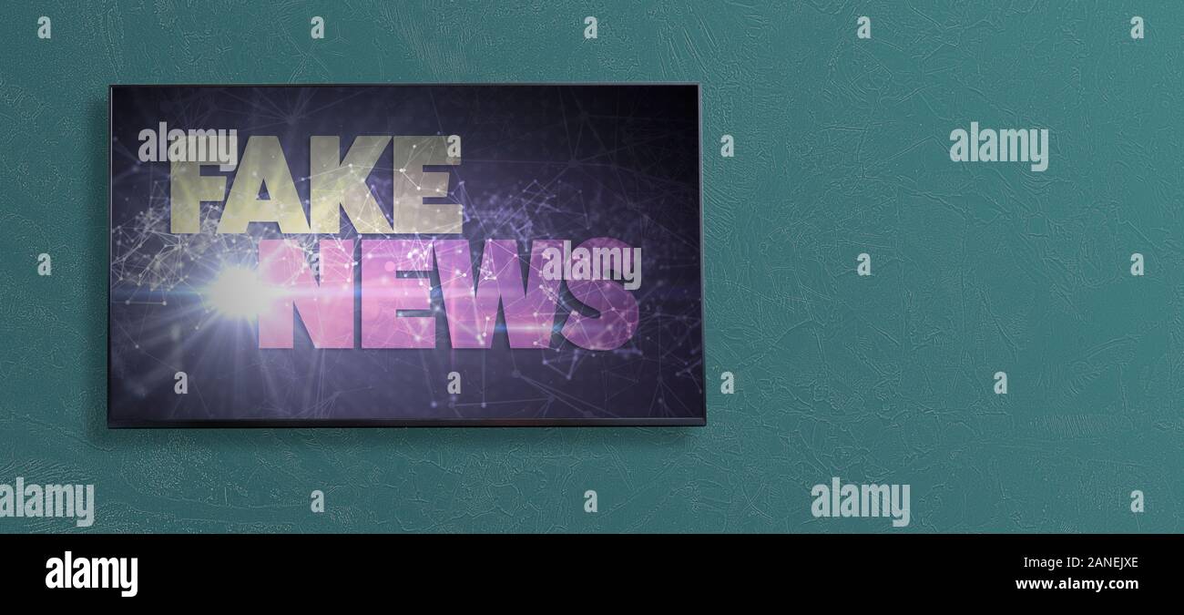 tv screen with fake news show in the monitor, government media lie ...