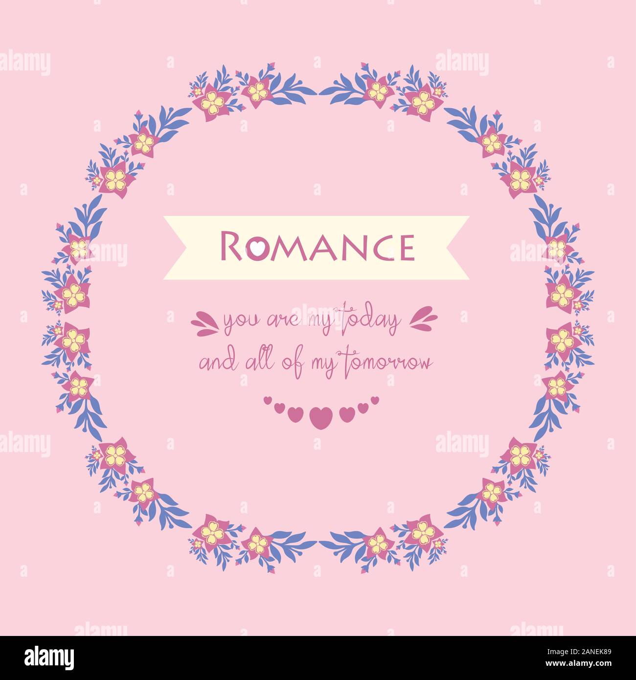 Ornament leaf and pink floral frame, for elegant romance poster ...