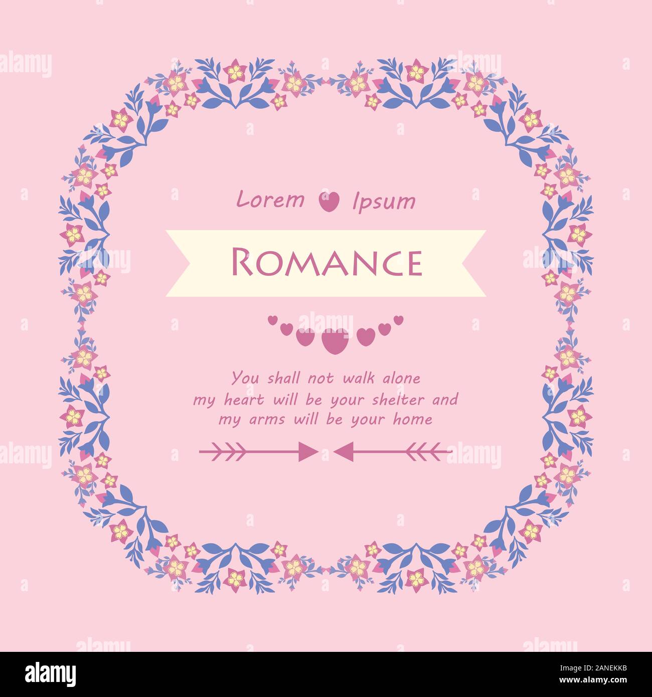 Template design for romance card, with cute style of leaf and floral ...