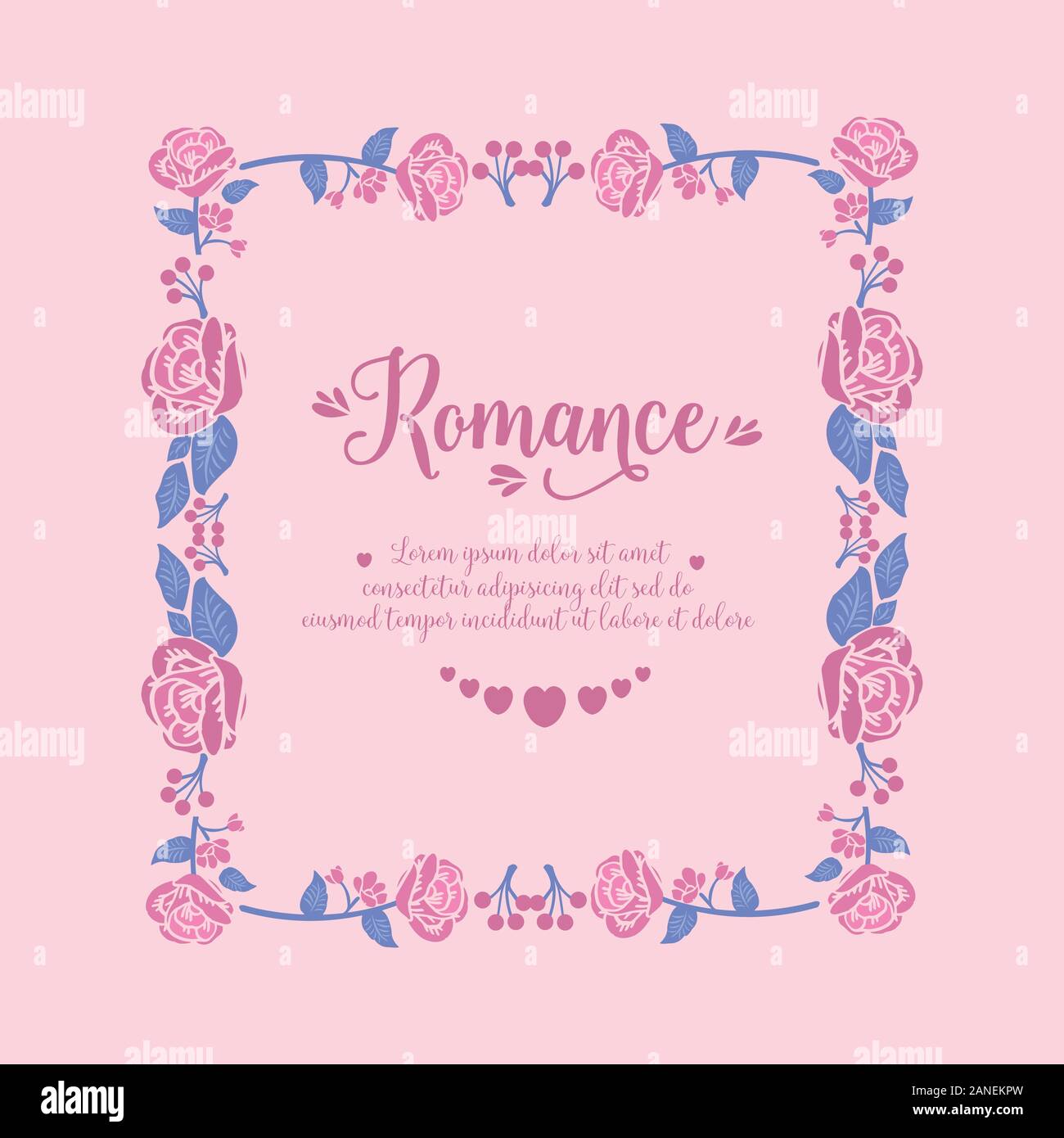 Simple pattern of romance greeting card, with leaf and pink wreath ...