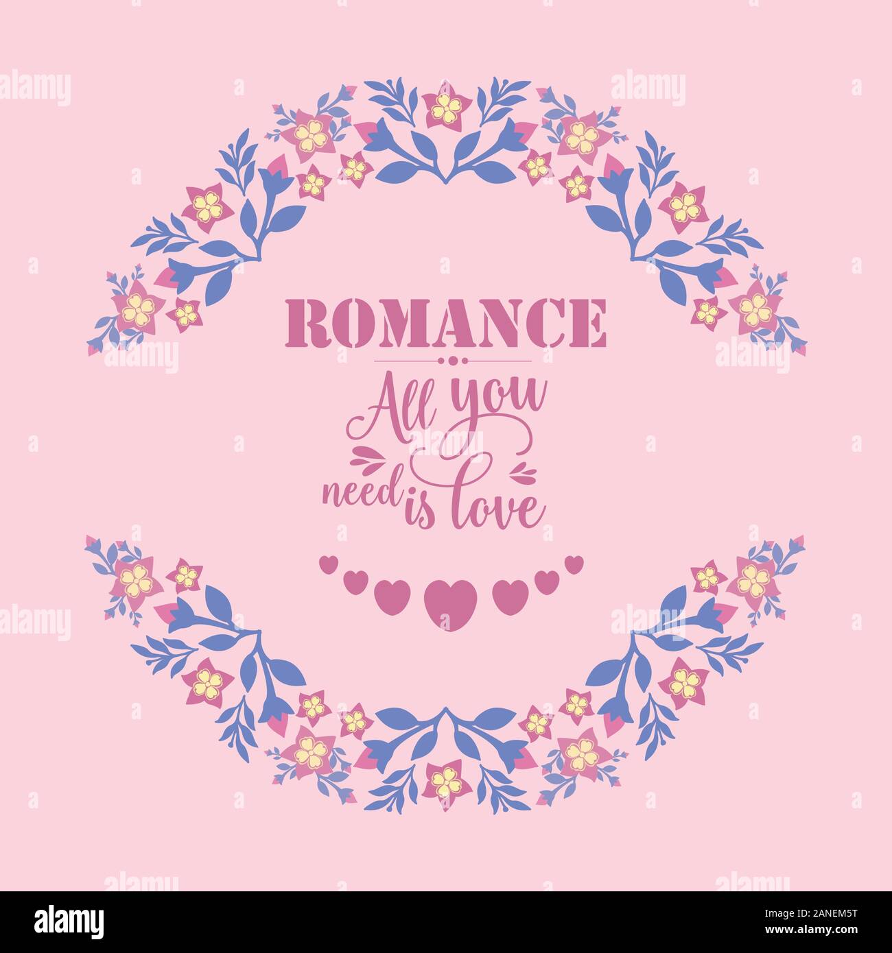 Template design for romance card, with cute style of leaf and floral ...
