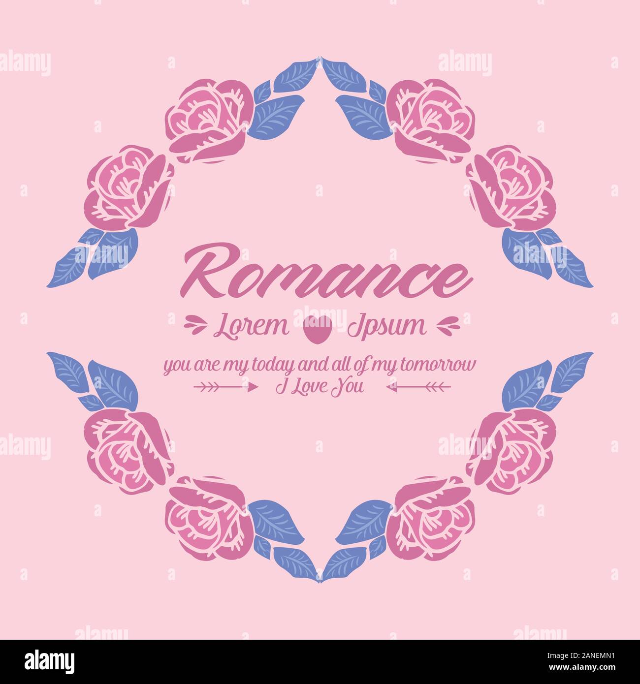 Poster of romance, with beautiful pink rose flower frame design. Vector ...